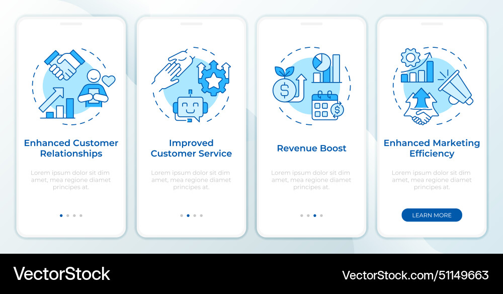 Crm management system blue onboarding mobile app Vector Image