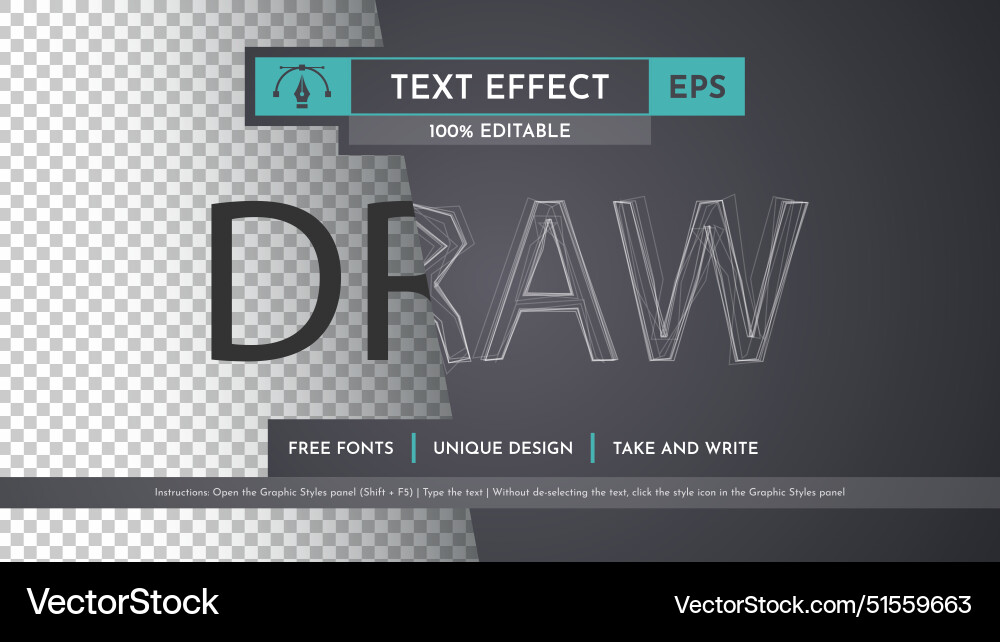 Draw line editable text effect graphic style Vector Image