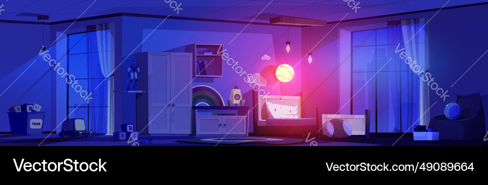 Child room interior at night Royalty Free Vector Image