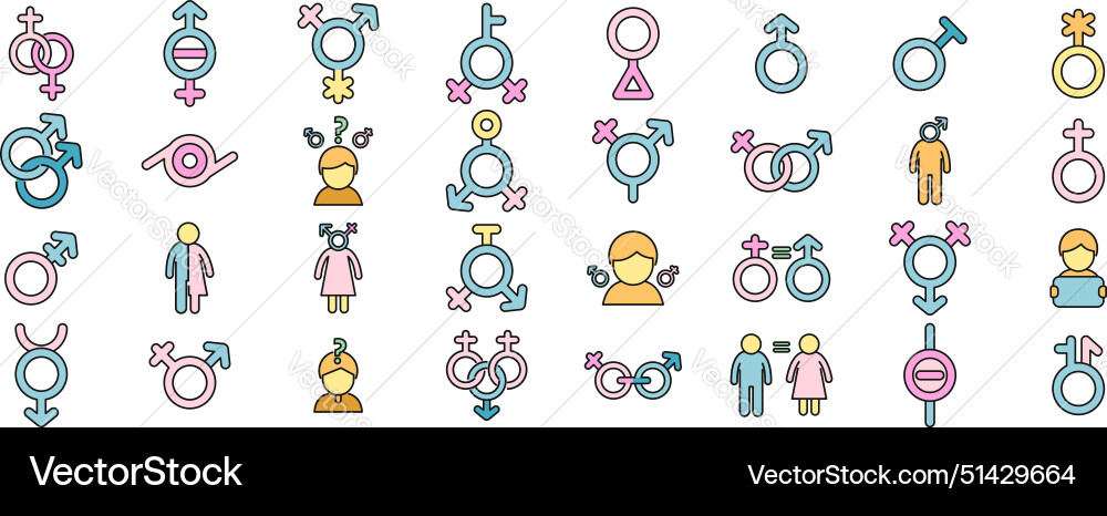 Gender identity icons set color line Royalty Free Vector