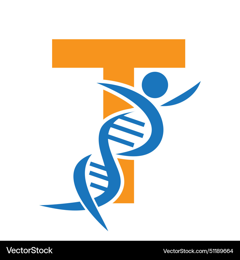 Letter t dna logo with human symbol cell icon Vector Image
