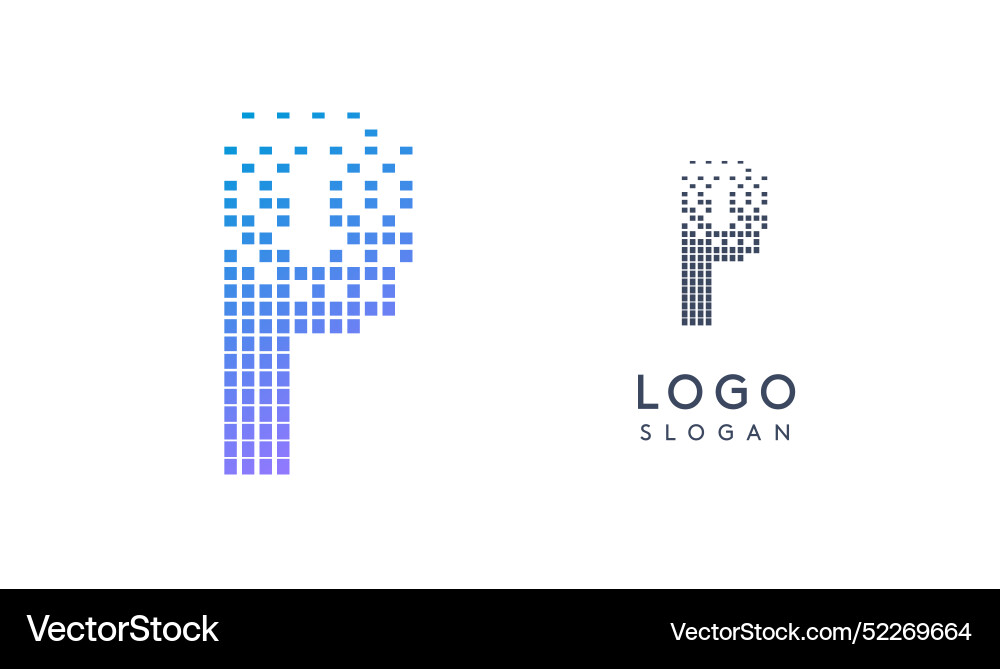 Pixelated letter p transitioning into scattered Vector Image