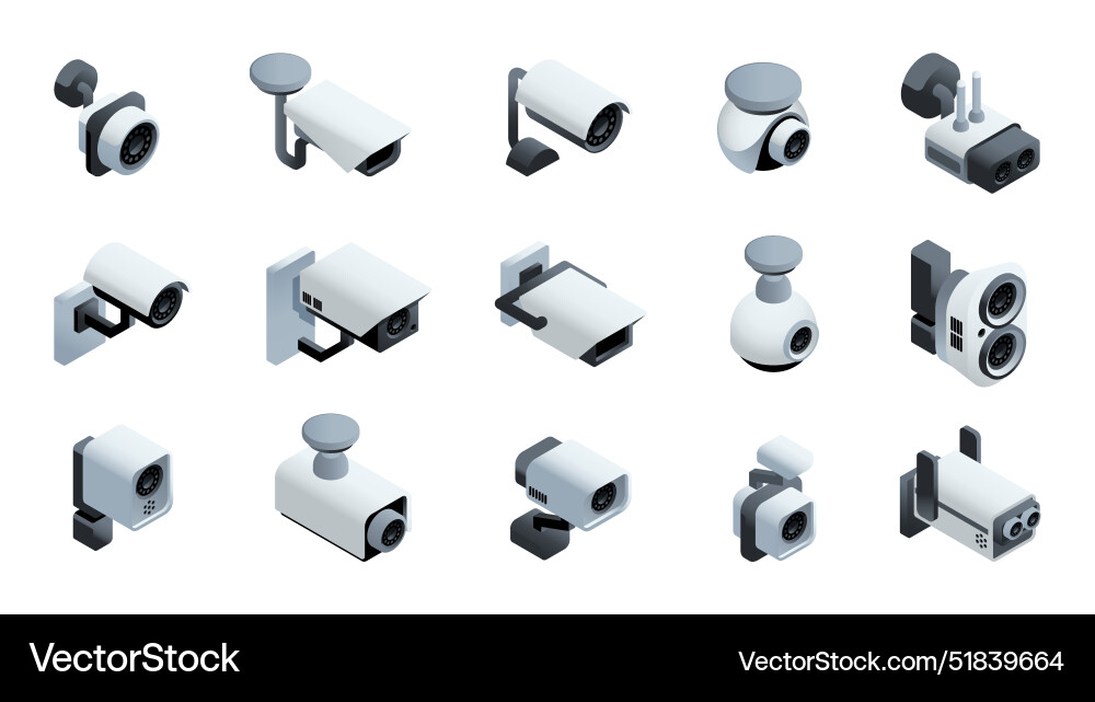 Set of isometric security cameras icons with Vector Image