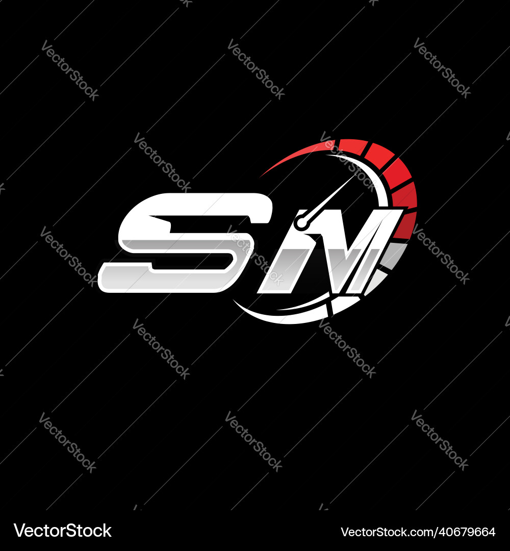 Sm logo letter speed meter racing style Royalty Free Vector