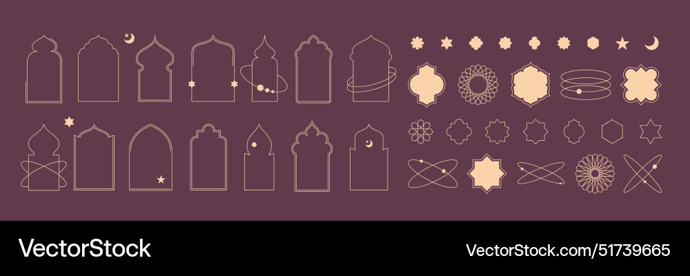 Islamic window frame shapes with star and moon Vector Image