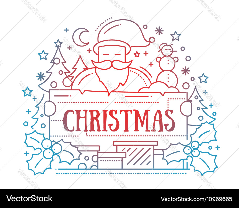 Merry christmas - line design card Royalty Free Vector Image