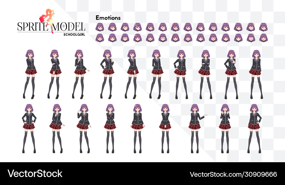 Anime Girl Emotion Sprite - Schuluniform Vektorbild