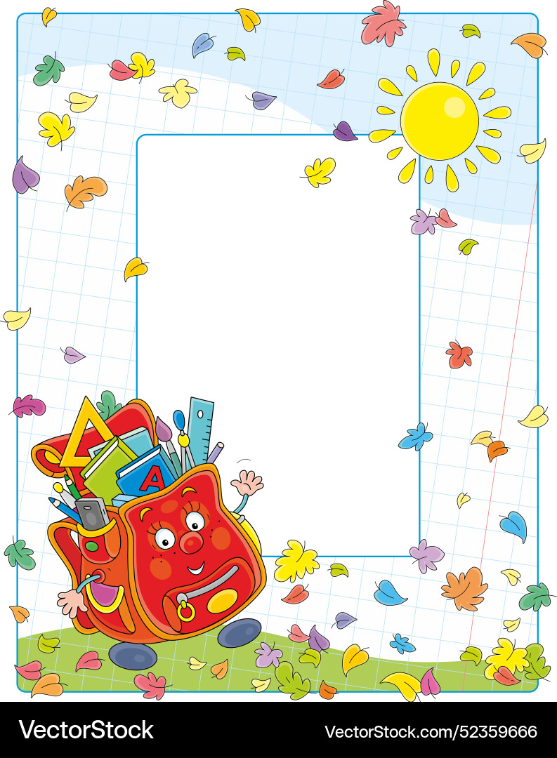 Funny cartoon school frame border Royalty Free Vector Image