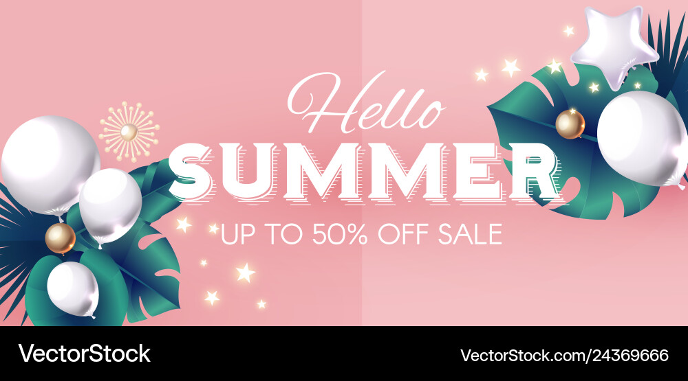 Hello summer design template with palm leaves Vector Image