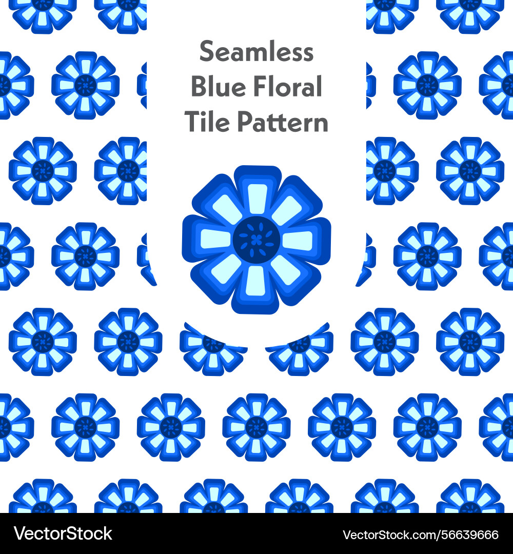 Seamless blue floral tile pattern design Vector Image