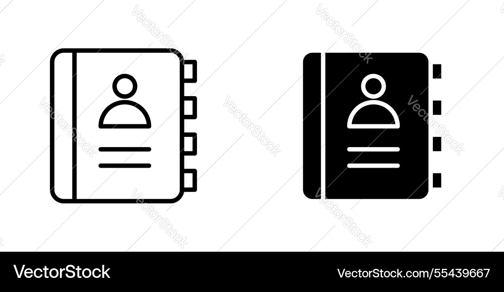 Address book icons stroke line and black solid Vector Image