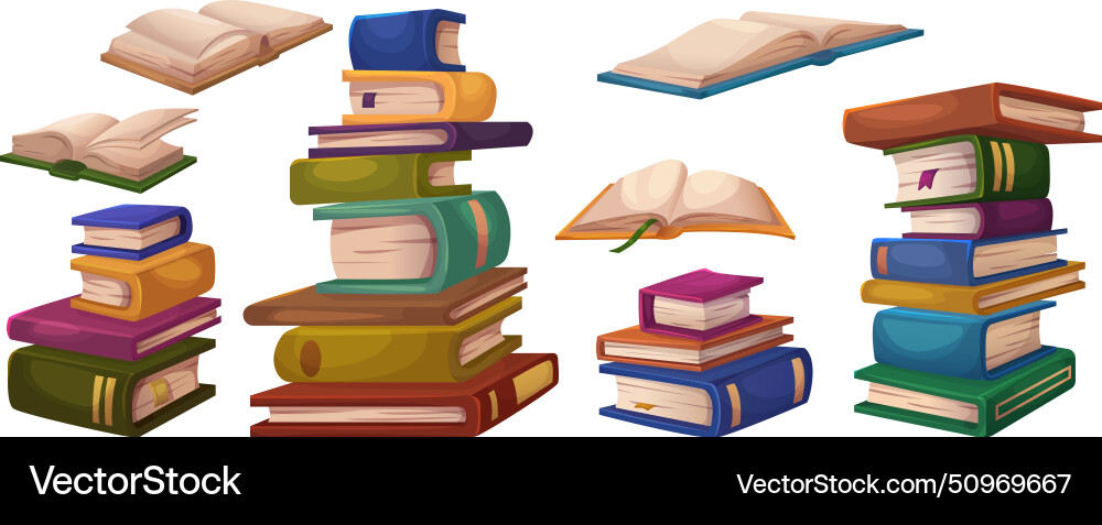 Book stack and single closed open Royalty Free Vector Image