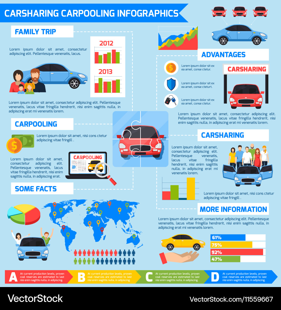Carsharing carpooling infographics Royalty Free Vector Image