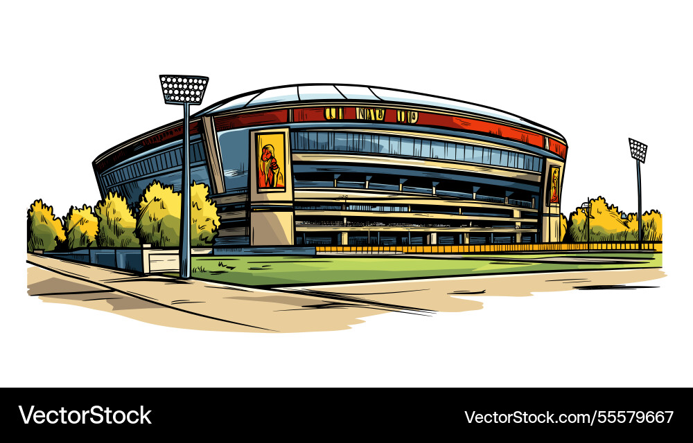 Comic hand-drawn of emirates stadium Royalty Free Vector