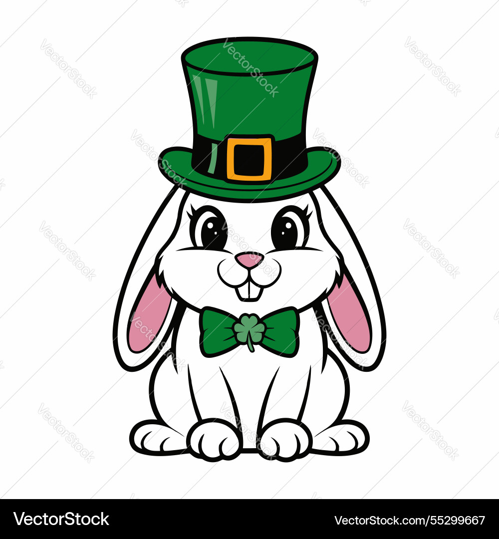 Cute st patricks day bunny with green hat and bow Vector Image