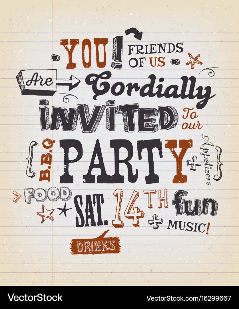 Party invitation poster on school paper Royalty Free Vector