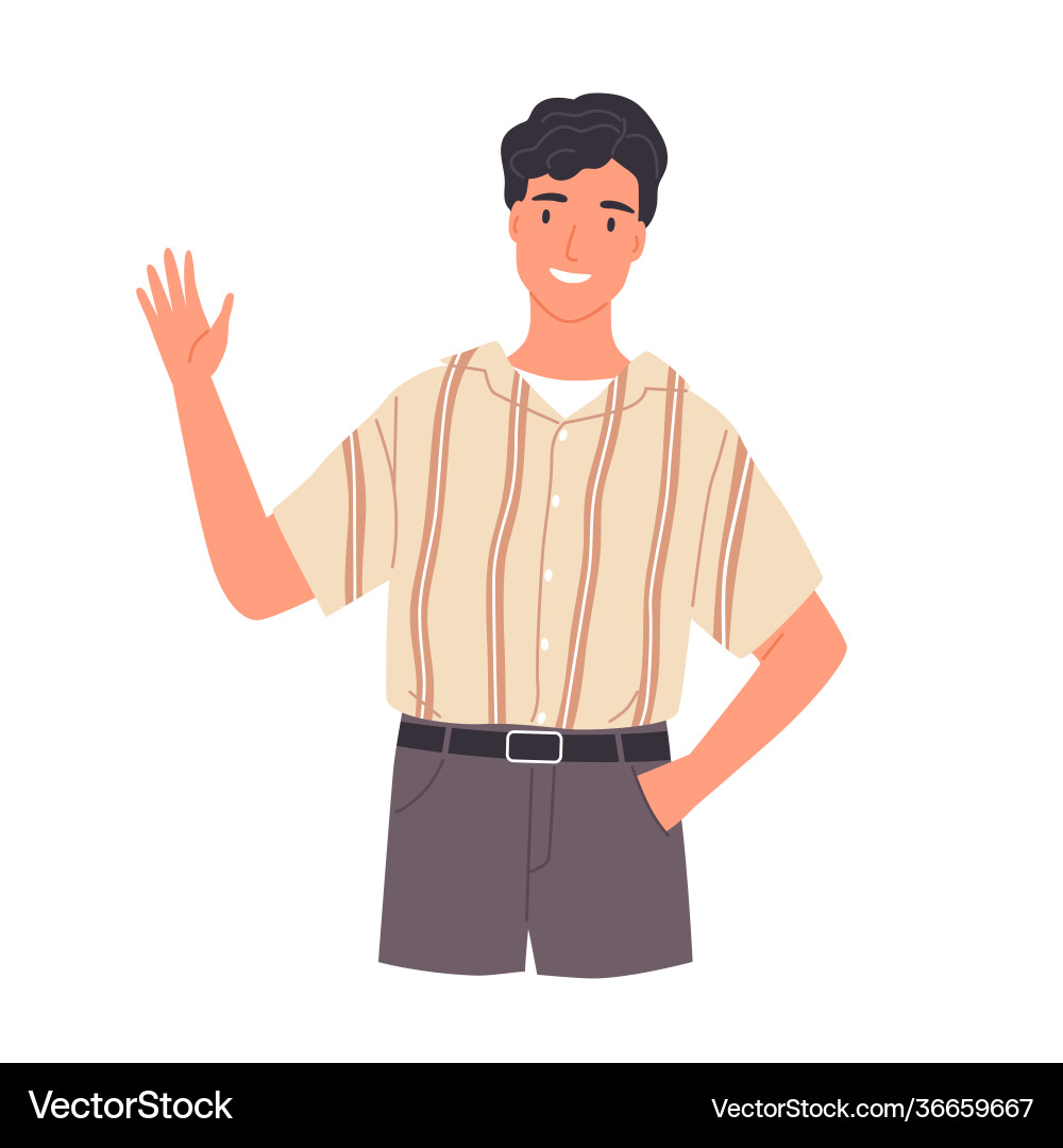 Portrait smiling young man saying hello Royalty Free Vector
