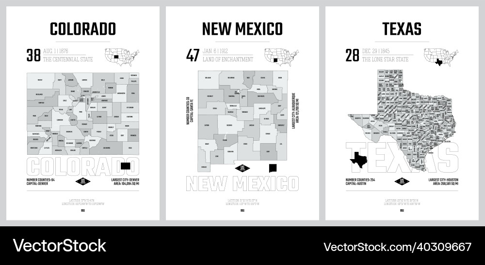 US State County Maps - Silhouettes Royalty Free Vector Image