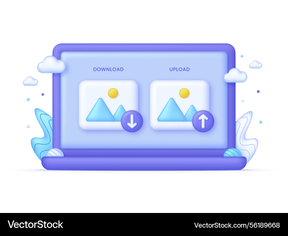 3d download or upload picture icon Royalty Free Vector Image