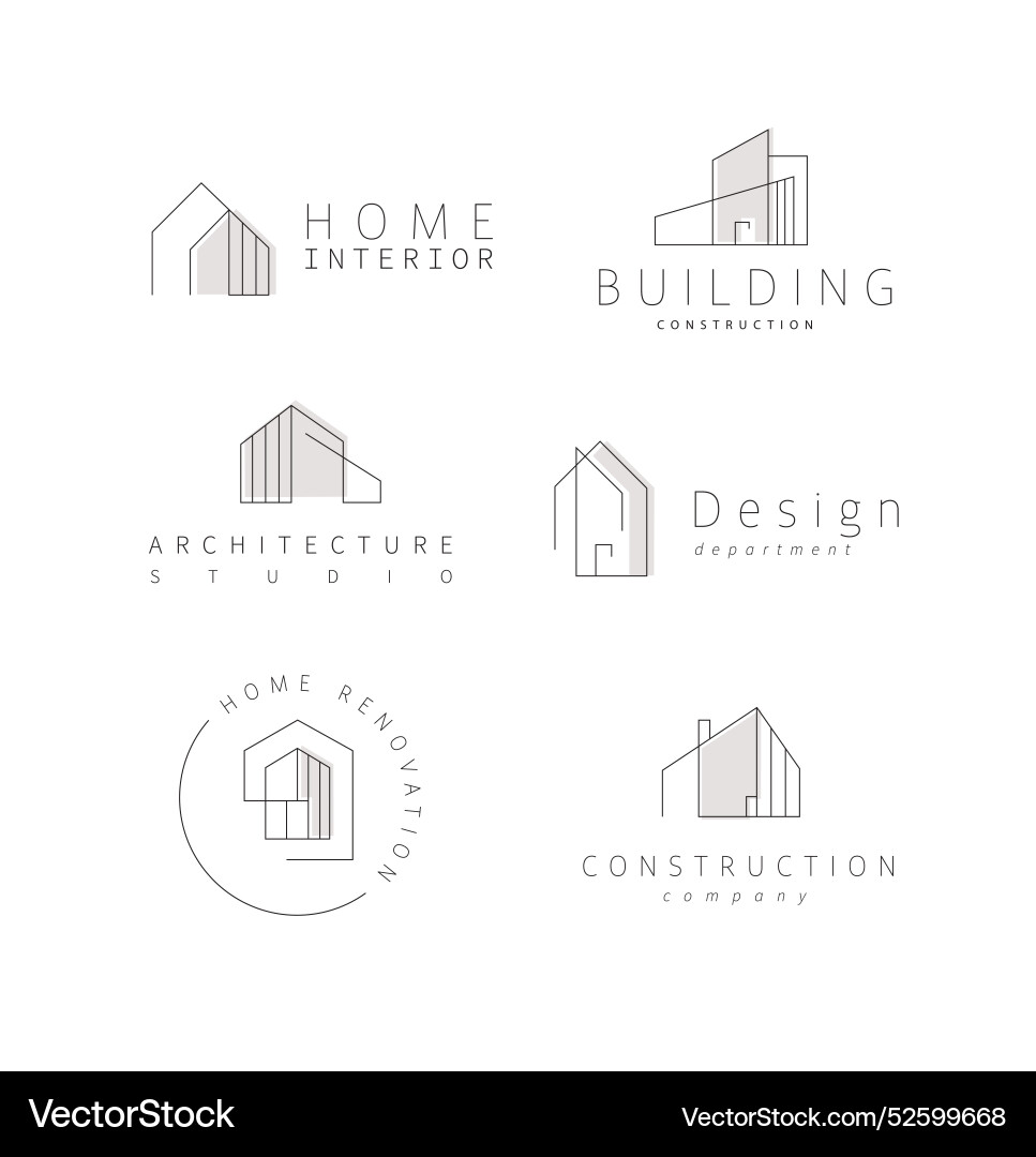 Building and house labels with lettering drawing Vector Image