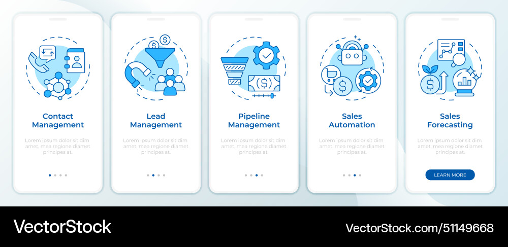 Crm features blue onboarding mobile app screen Vector Image
