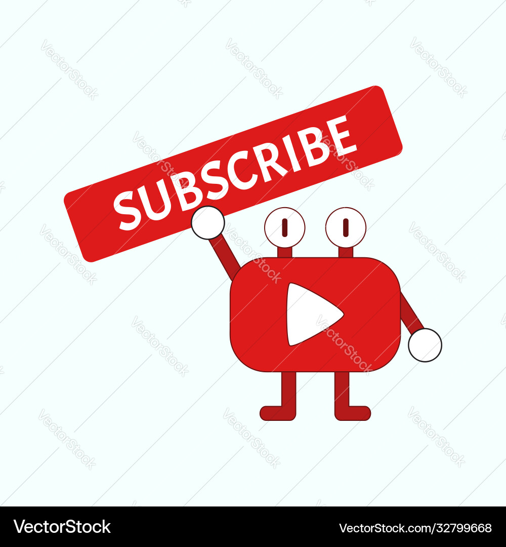 Funny mascot youtube channel subscribe button Vector Image