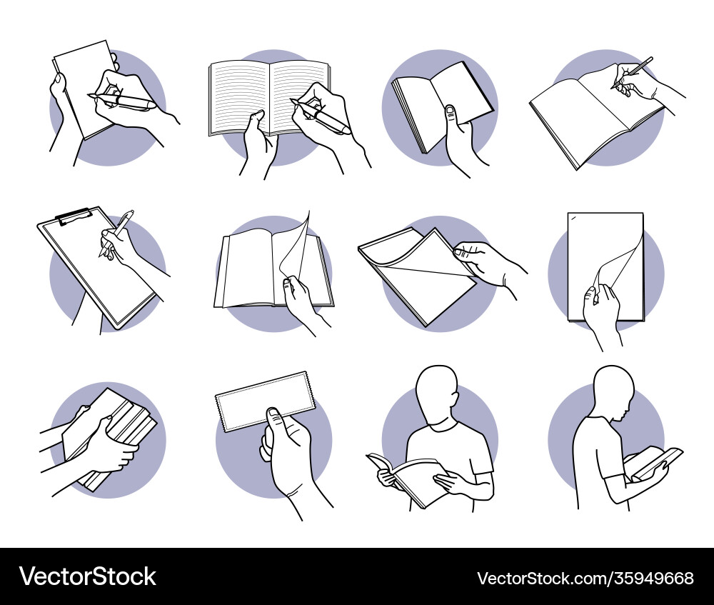 Hand holding paper note book pencil pen Royalty Free Vector