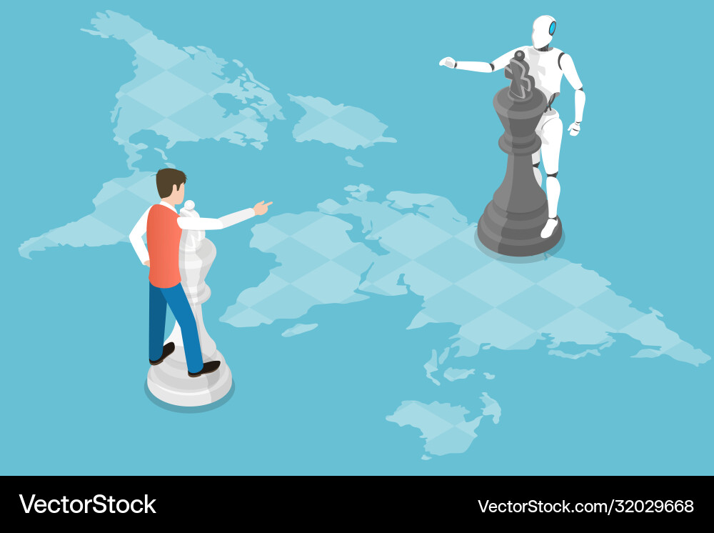 Robot and human are playing chess game Royalty Free Vector