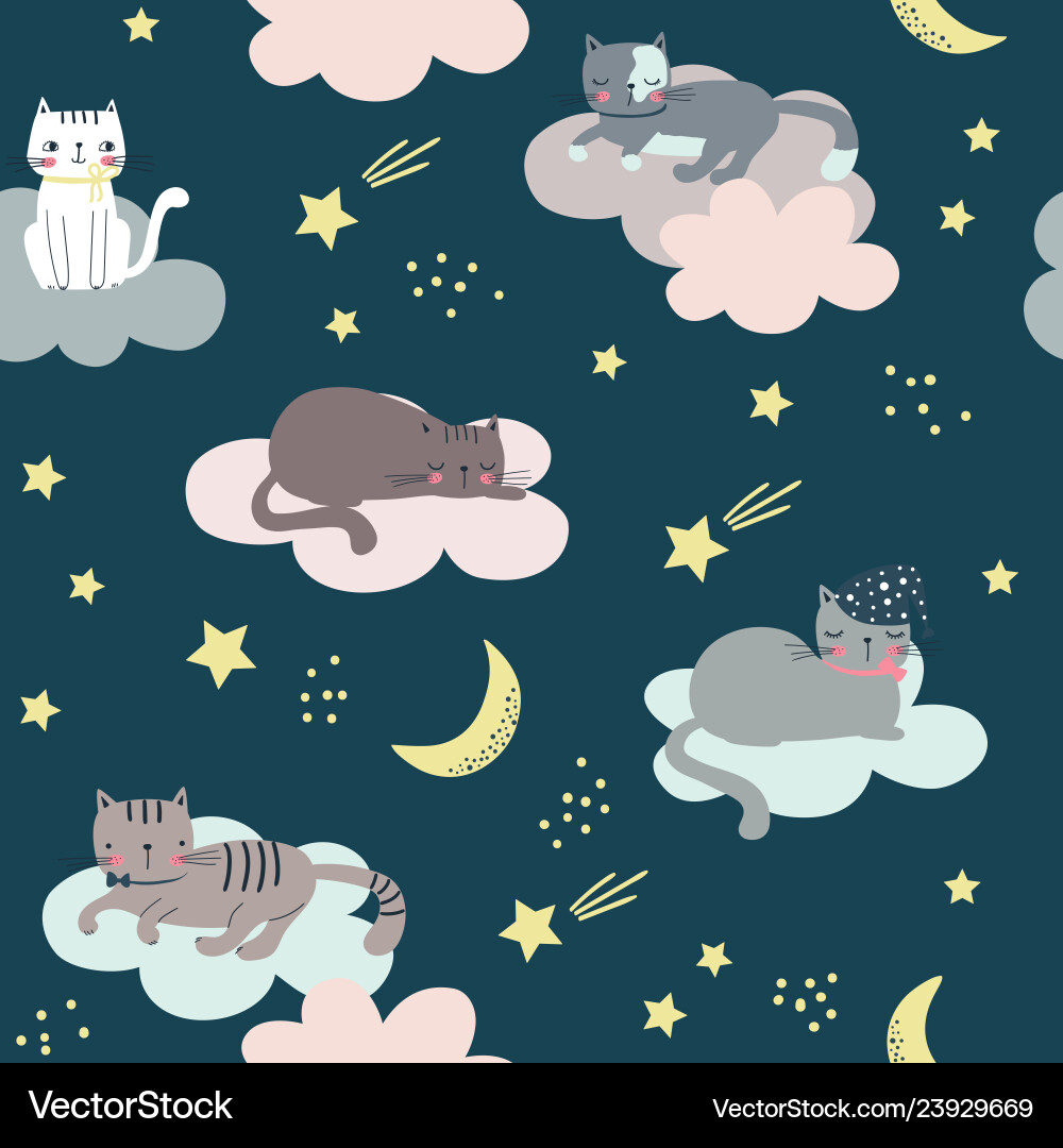 Cute Cat Cloud Pattern Royalty Free Vector Image