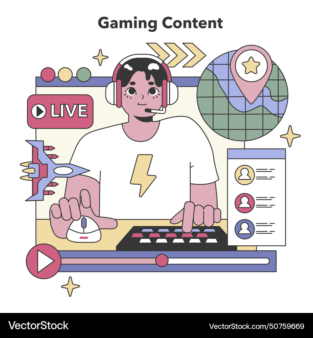 Gaming content concept flat Royalty Free Vector Image