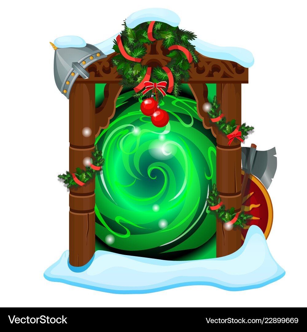 Opened portal with wooden frame decorated Vector Image