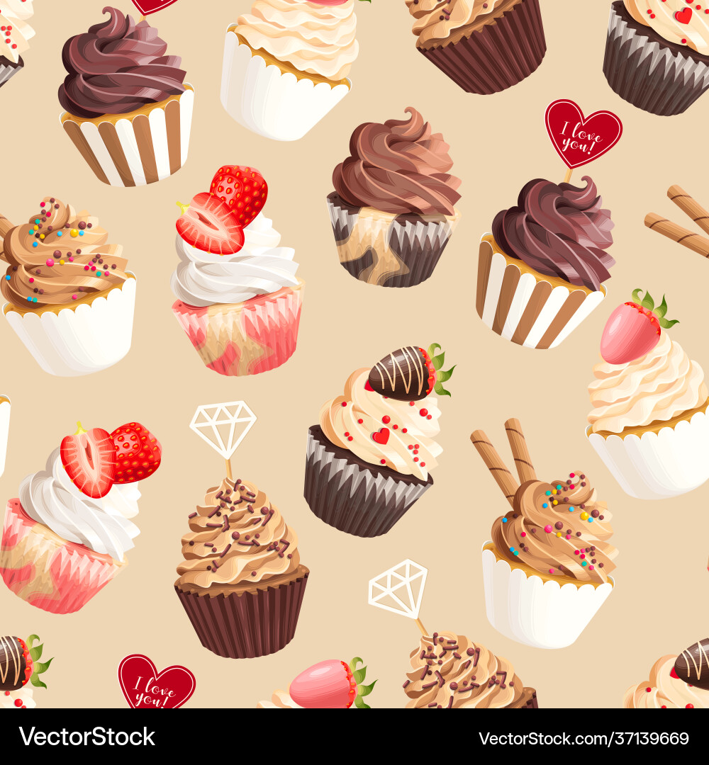 Seamless pattern with pastel pink cupcakes Vector Image