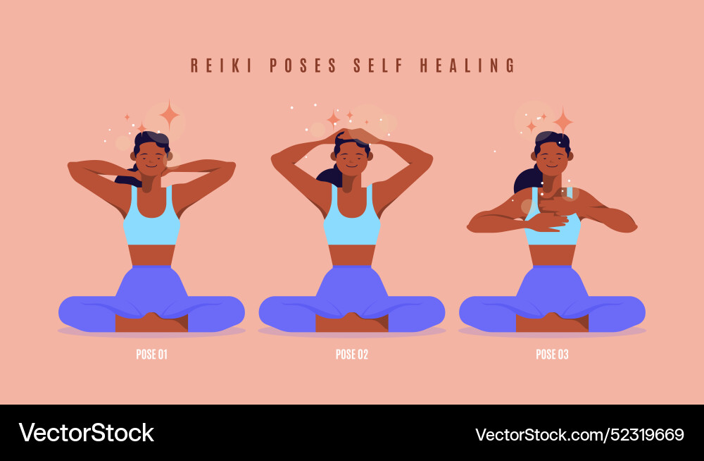 Self-healing reiki poses Royalty Free Vector Image