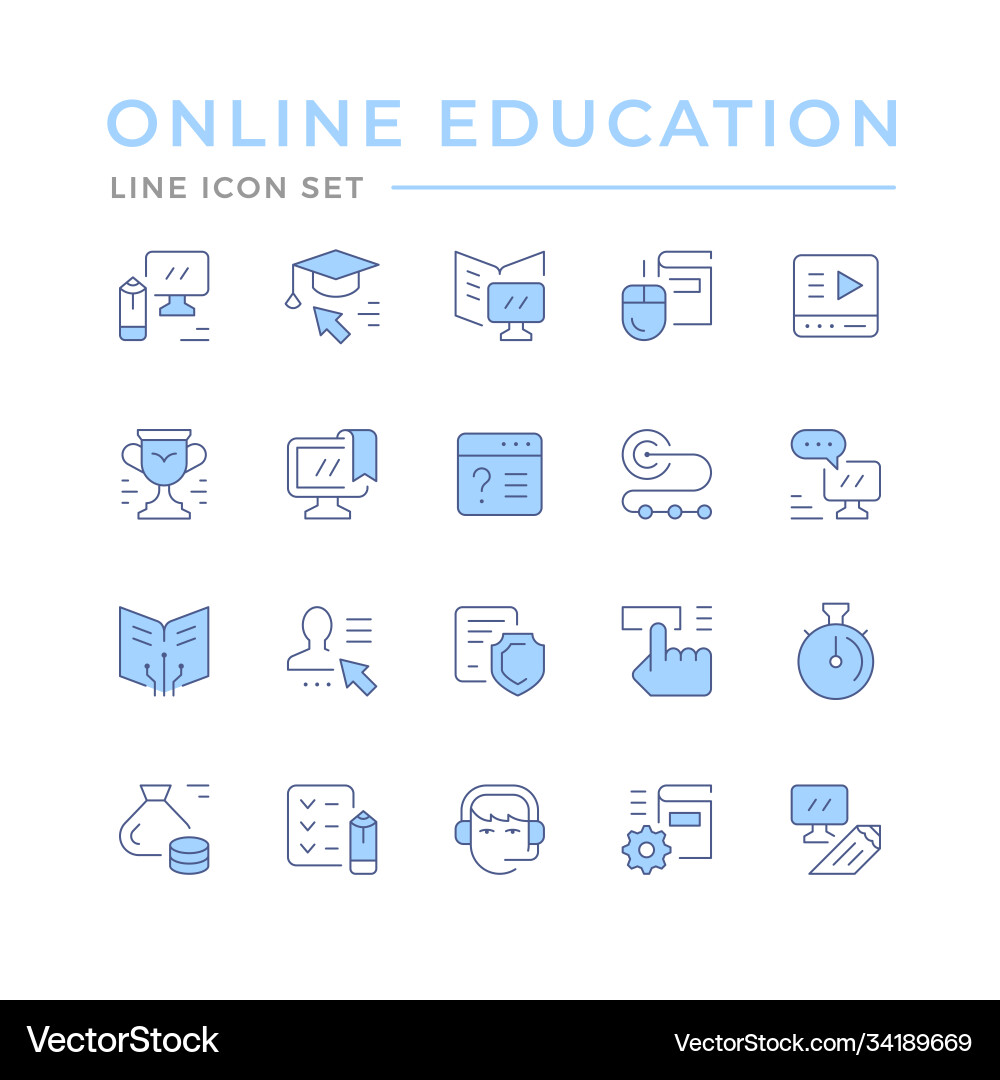 Set color line icons online education Royalty Free Vector