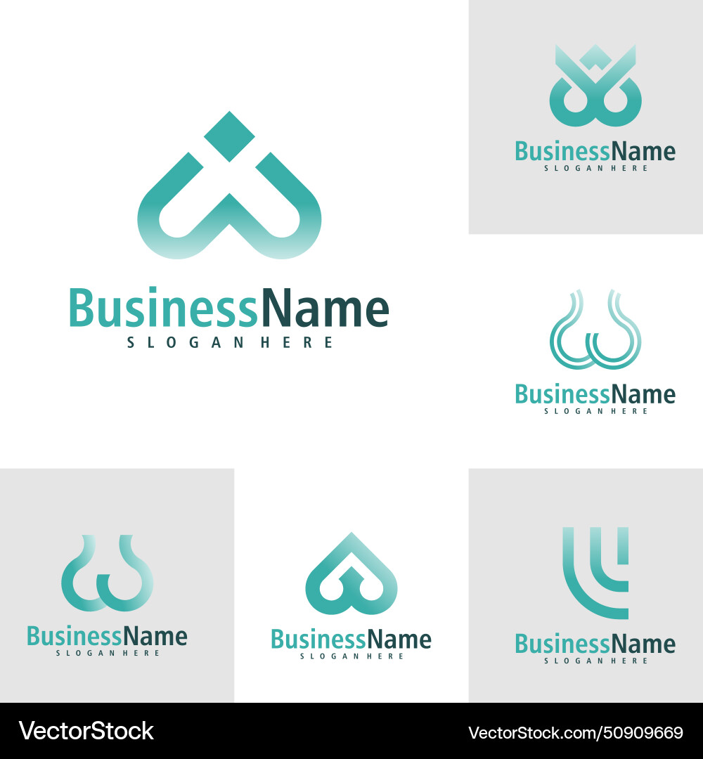 Set of letter w logo design creative initial Vector Image