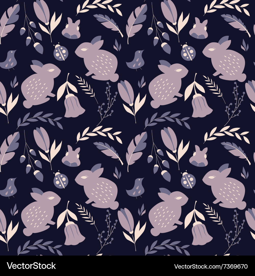 Floral Rabbit Seamless Pattern Royalty Free Vector Image