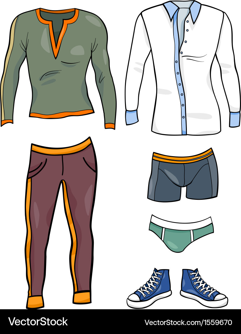 Men clothes objects cartoon set Royalty Free Vector Image