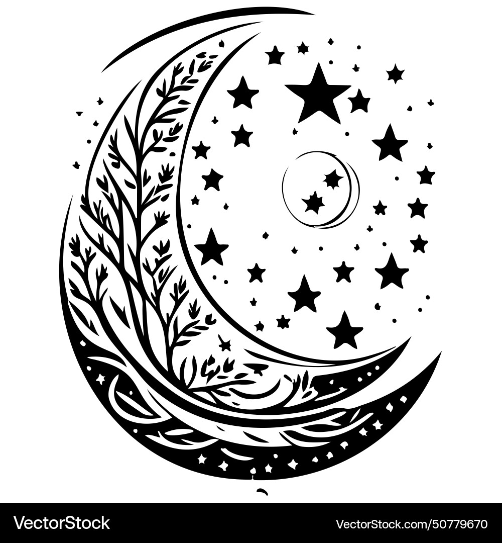 Moon star ramadan arabic islamic sketch draw Vector Image