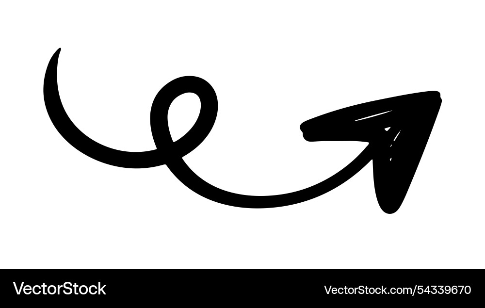 Scribble curved arrow sign hand drawn mark Vector Image