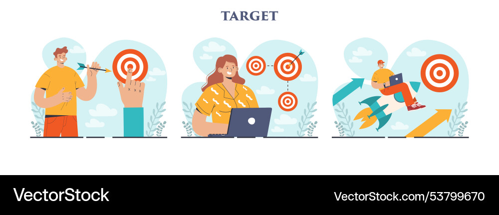 Target concept set ambitious characters aiming Vector Image