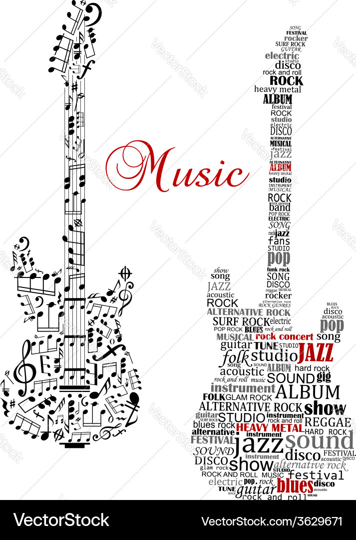 Classic guitars with words and musical notes Vector Image