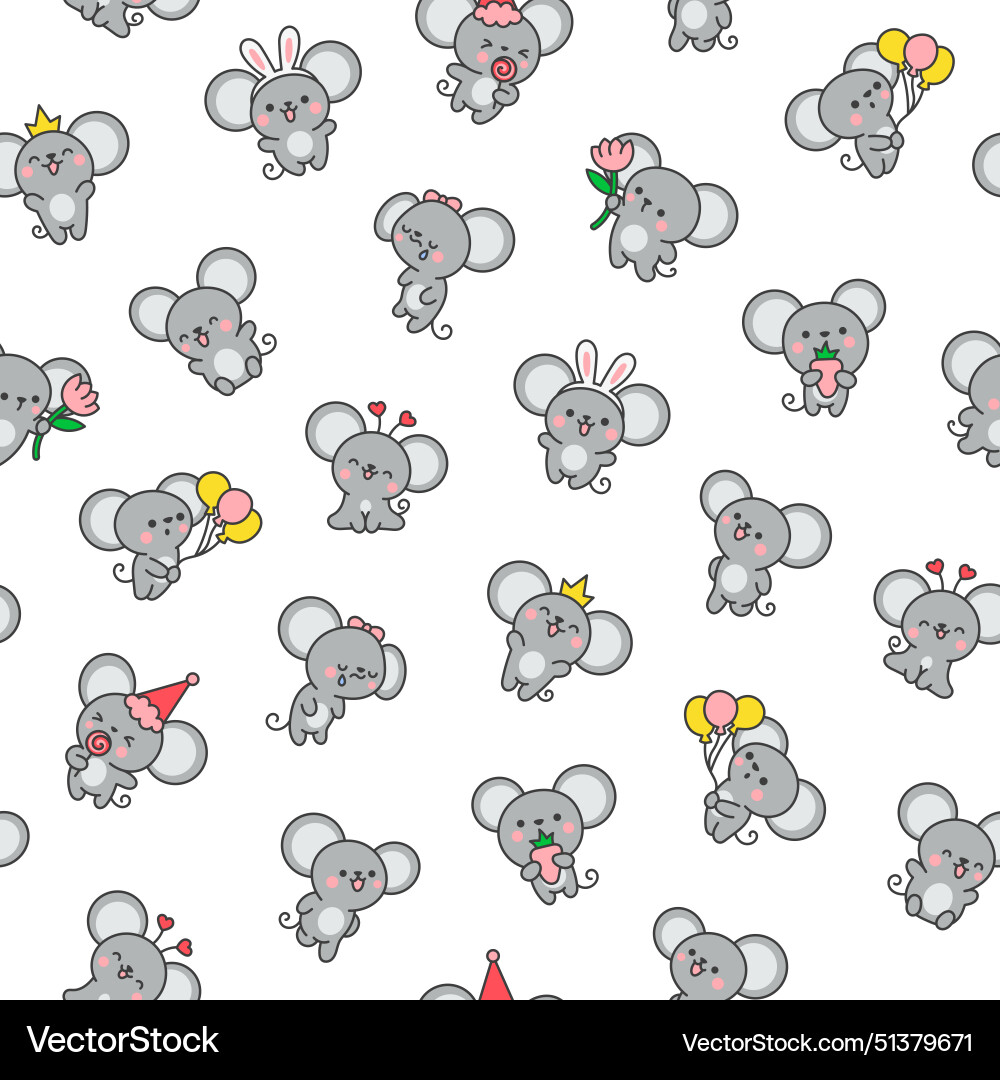 Cute kawaii mouse seamless pattern Royalty Free Vector Image