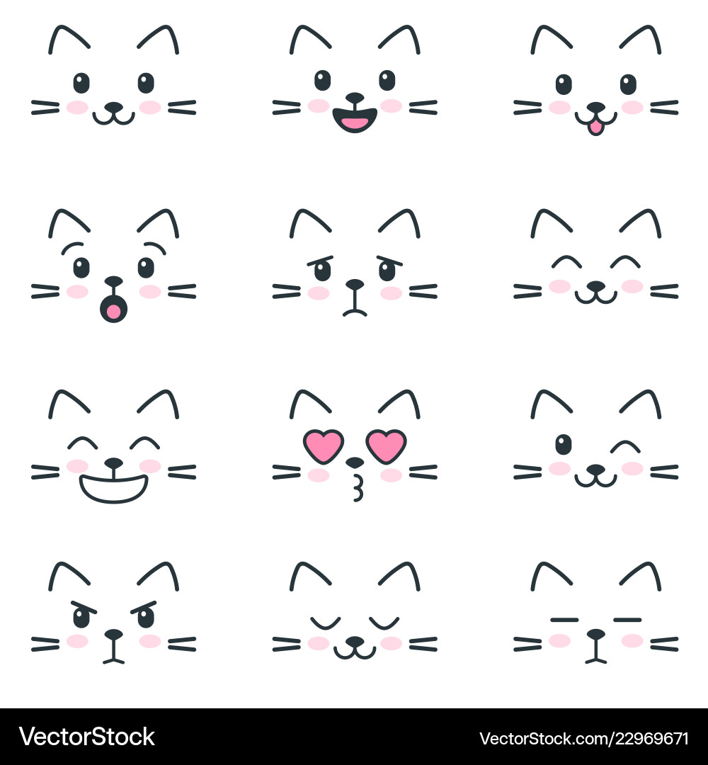 Different emotions of cats on white background Vector Image