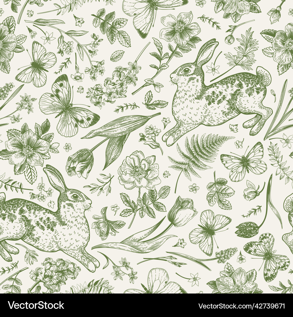 Floral seamless pattern green Royalty Free Vector Image