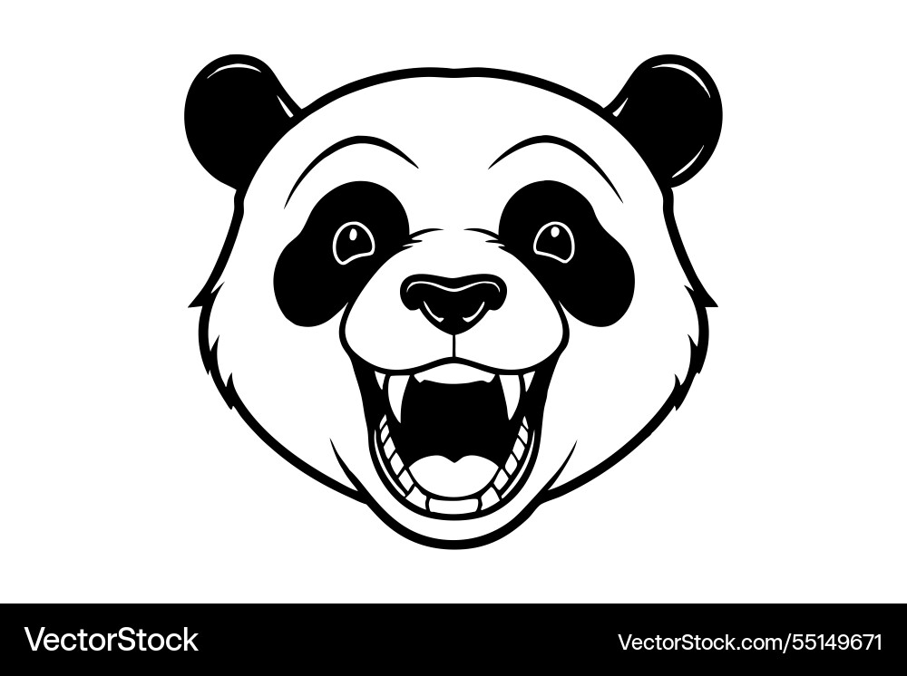 Line art of a panda face screaming Royalty Free Vector Image