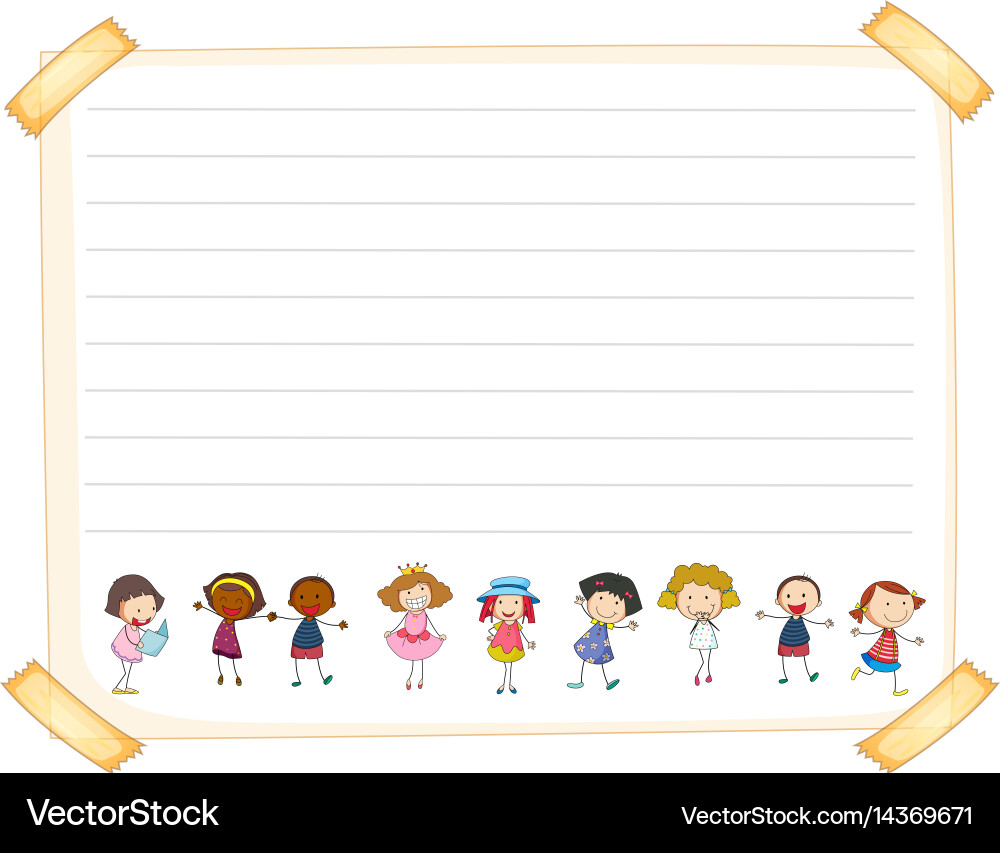 Line paper template with happy kids Royalty Free Vector