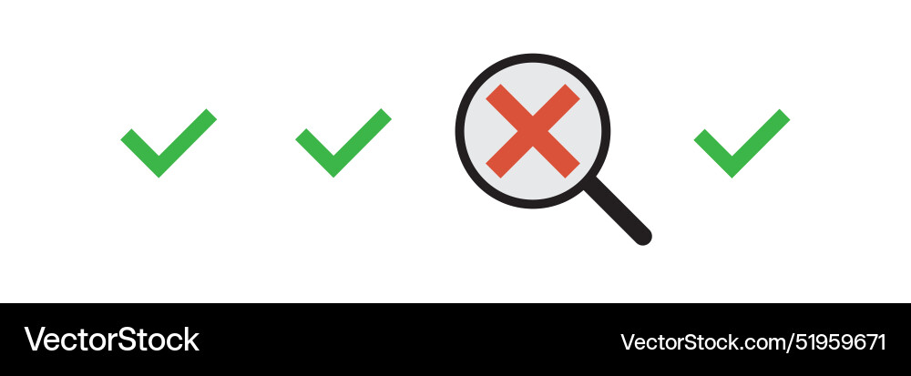 Magnifying glass with green or red check tick icon