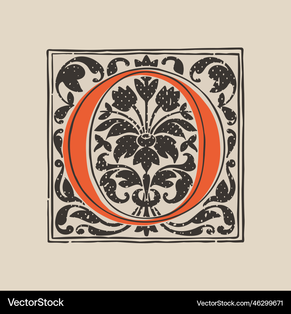 Medieval Initial Drop Cap - Letter O Royalty Free Vector