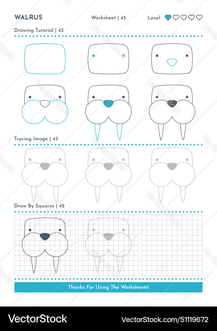 How to draw doodle animal walrus cartoon Vector Image