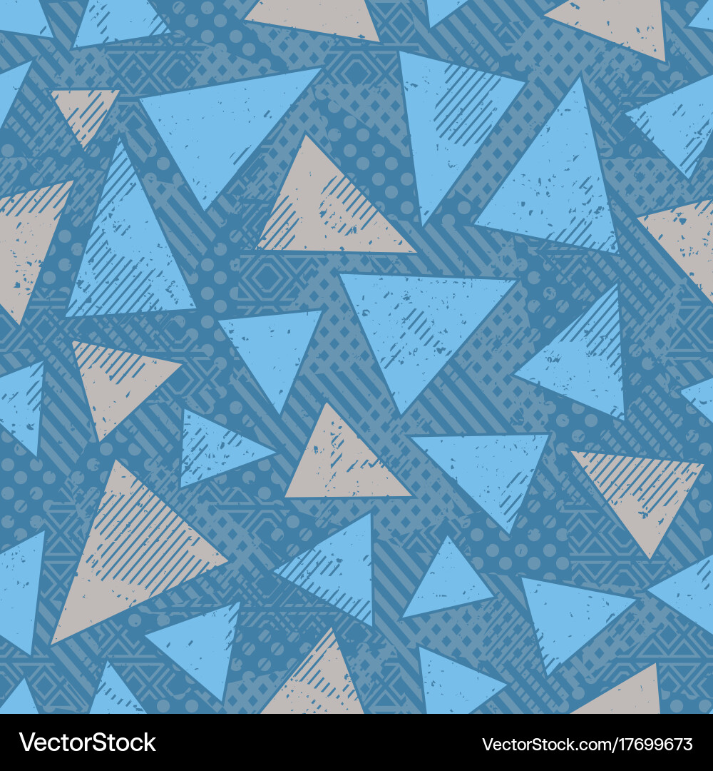 Blue triangle seamless pattern with grunge effect Vector Image